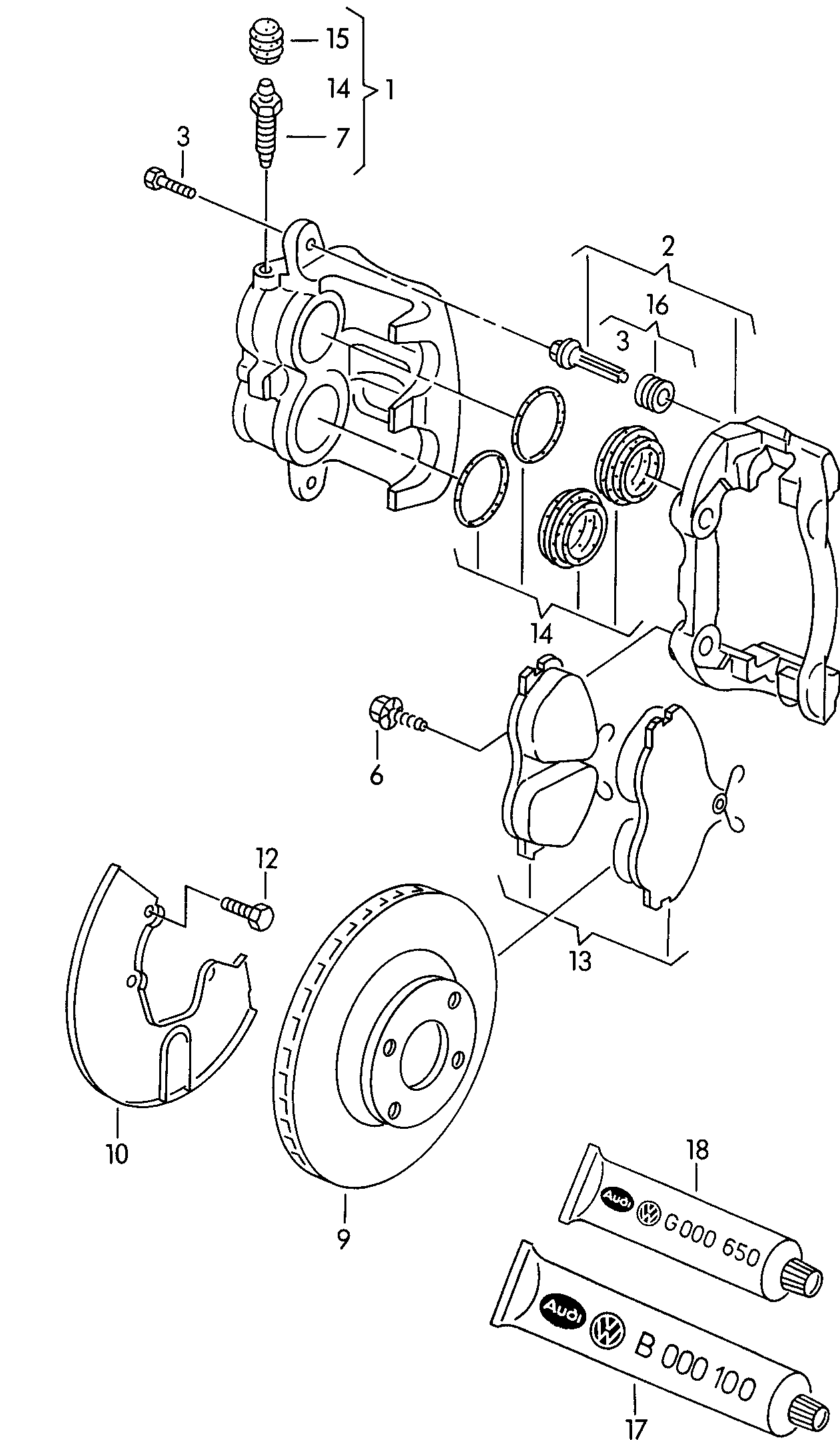 80/90 (1993 - 1993) - Brake carrier with pad retaining pin. brake ...