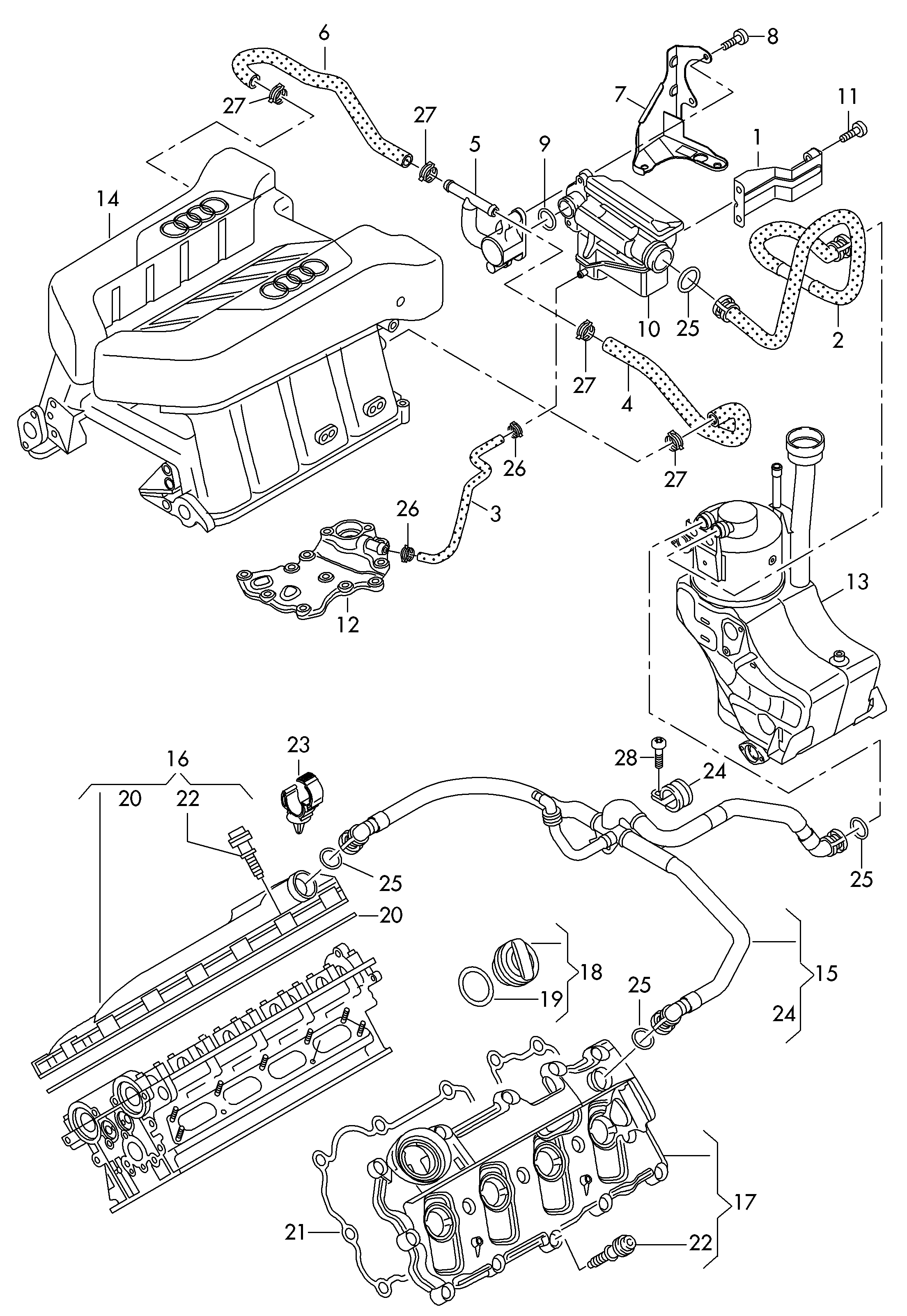 R8 (2008 - 2012) - Cylinder head cover. ventilation for cylinder head ...